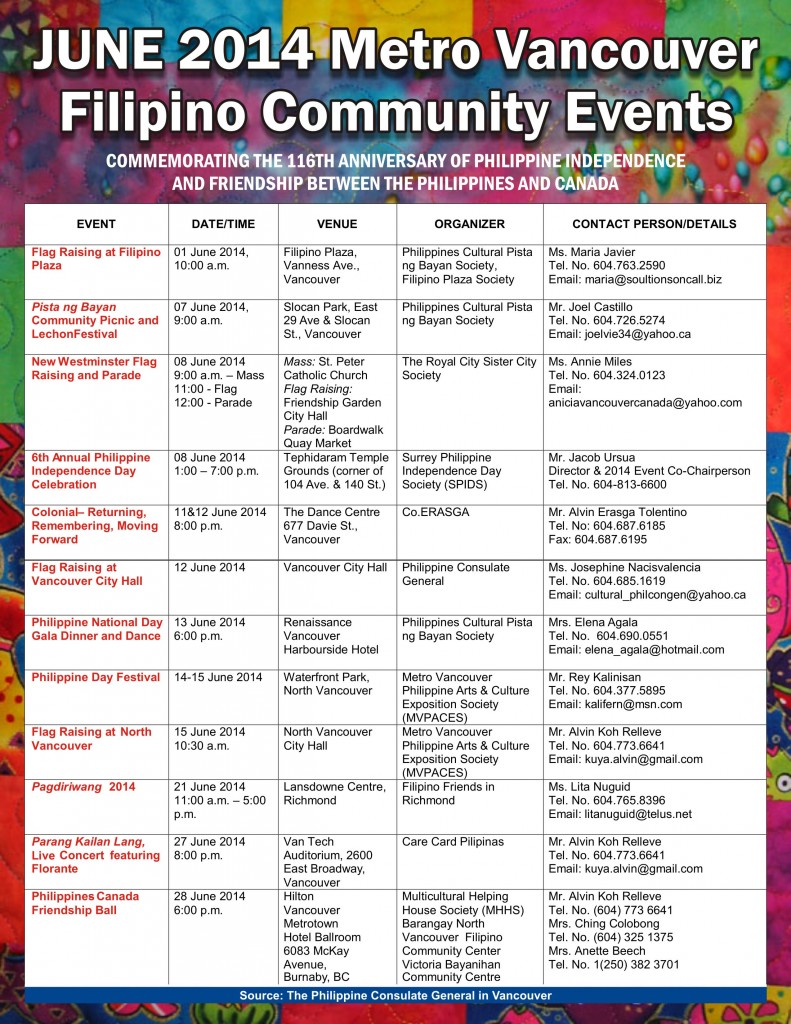 JUNE 2014 Metro Vancouver Filipino Community Events | News